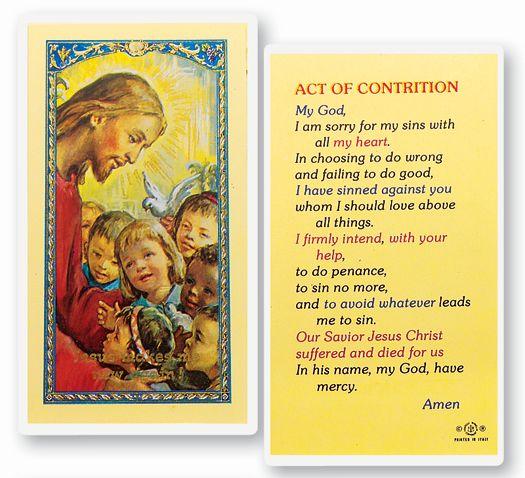 Act of Contrition Laminated Catholic Prayer Holy Card with Prayer on ...