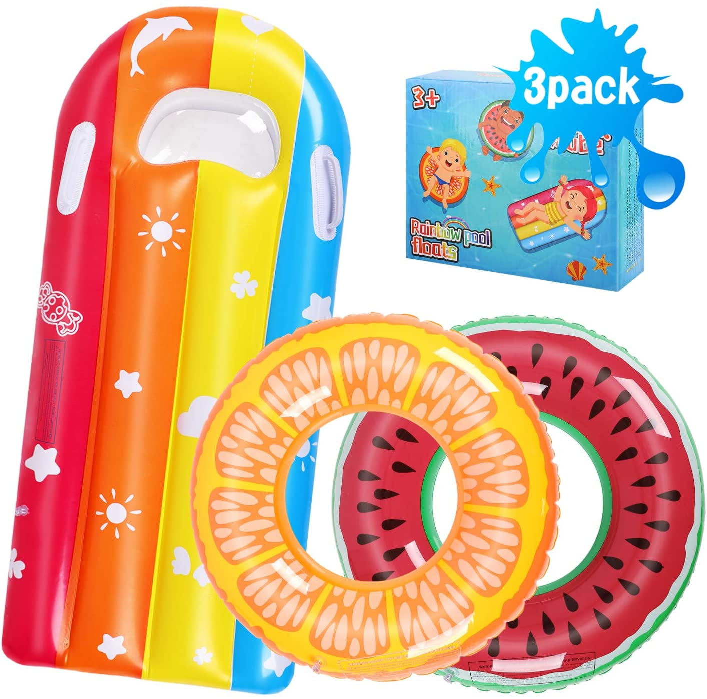 Buy 3 Pack Pool Floats for Kids Inflatable Swimming Rings Fruit Pool ...