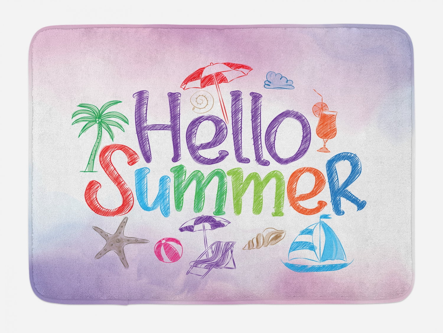 Lifestyle Bath Mat, Hello Summer Motivational Quote with Cocktail ...