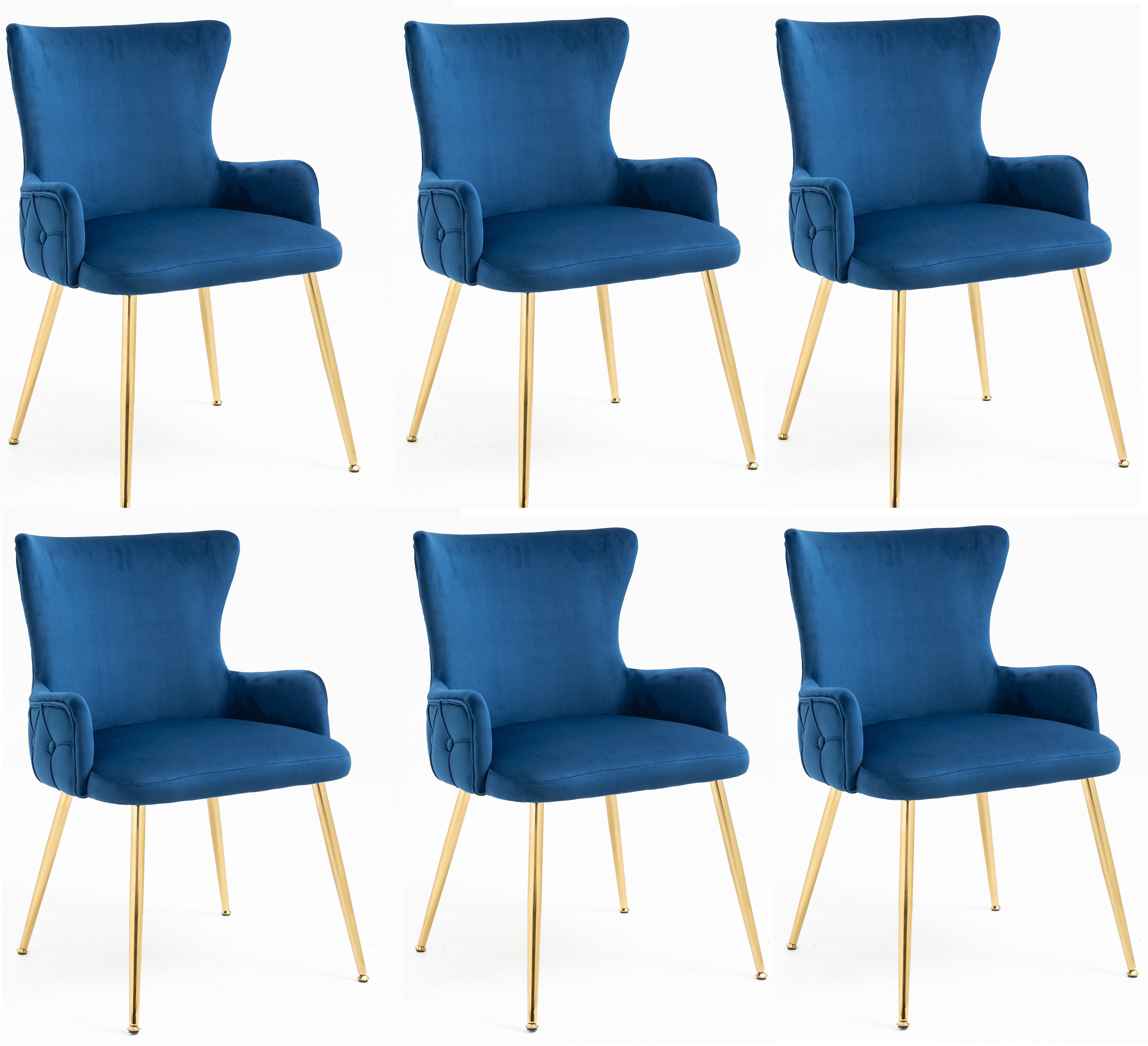 Set of 6 Wingback Upholstered Dining Chairs with Metal Legs, Velvet ...