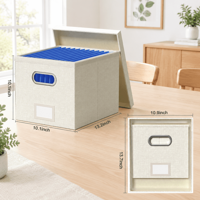 Beige White 13.2*10.1*10.1in(2Pack) Plastic Linen Filing Storage Boxes ...