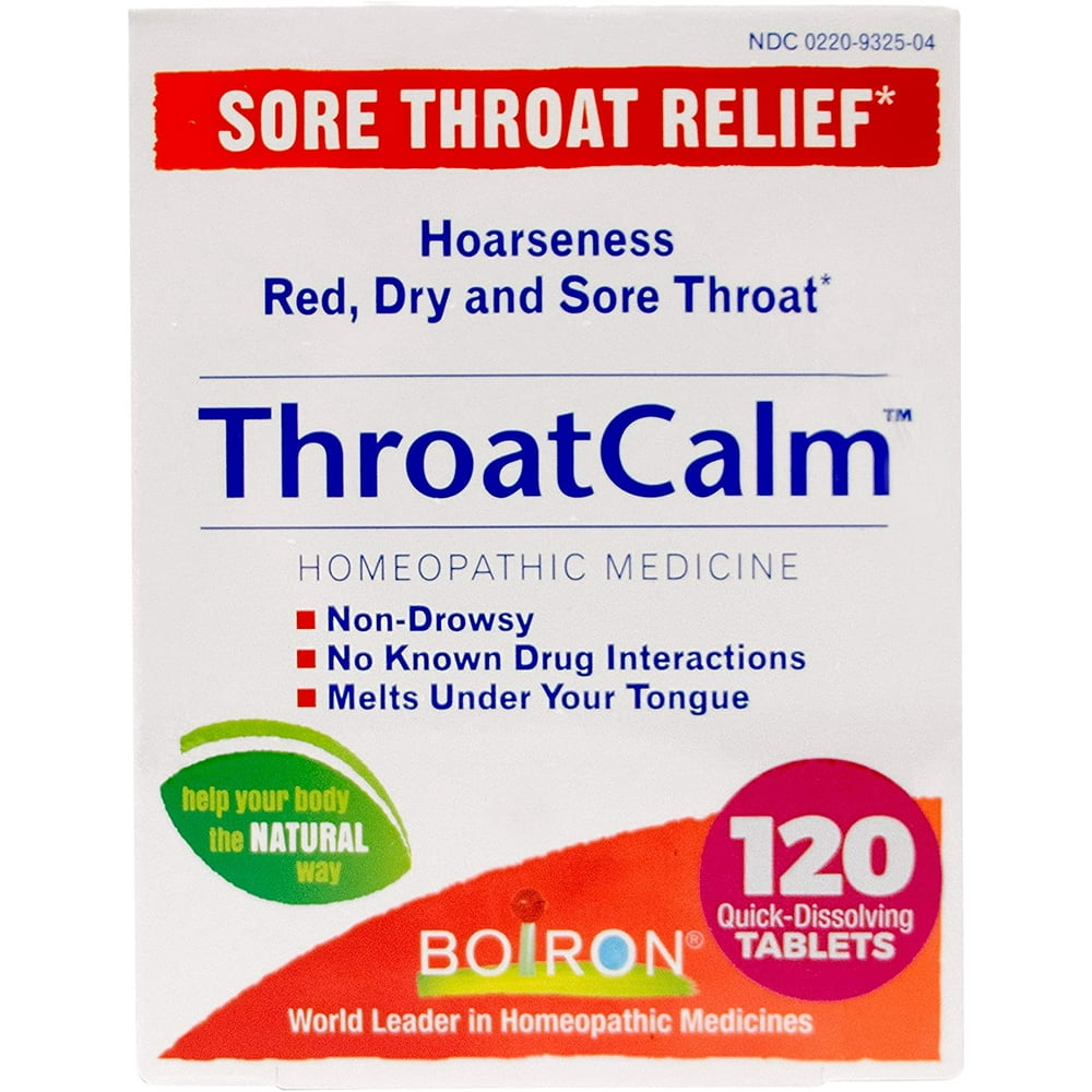 Boiron ThroatCalm Tablets Sore Throat Relief, Hoarseness, Red, Dry and Sore Throat, (2 x 60 ...