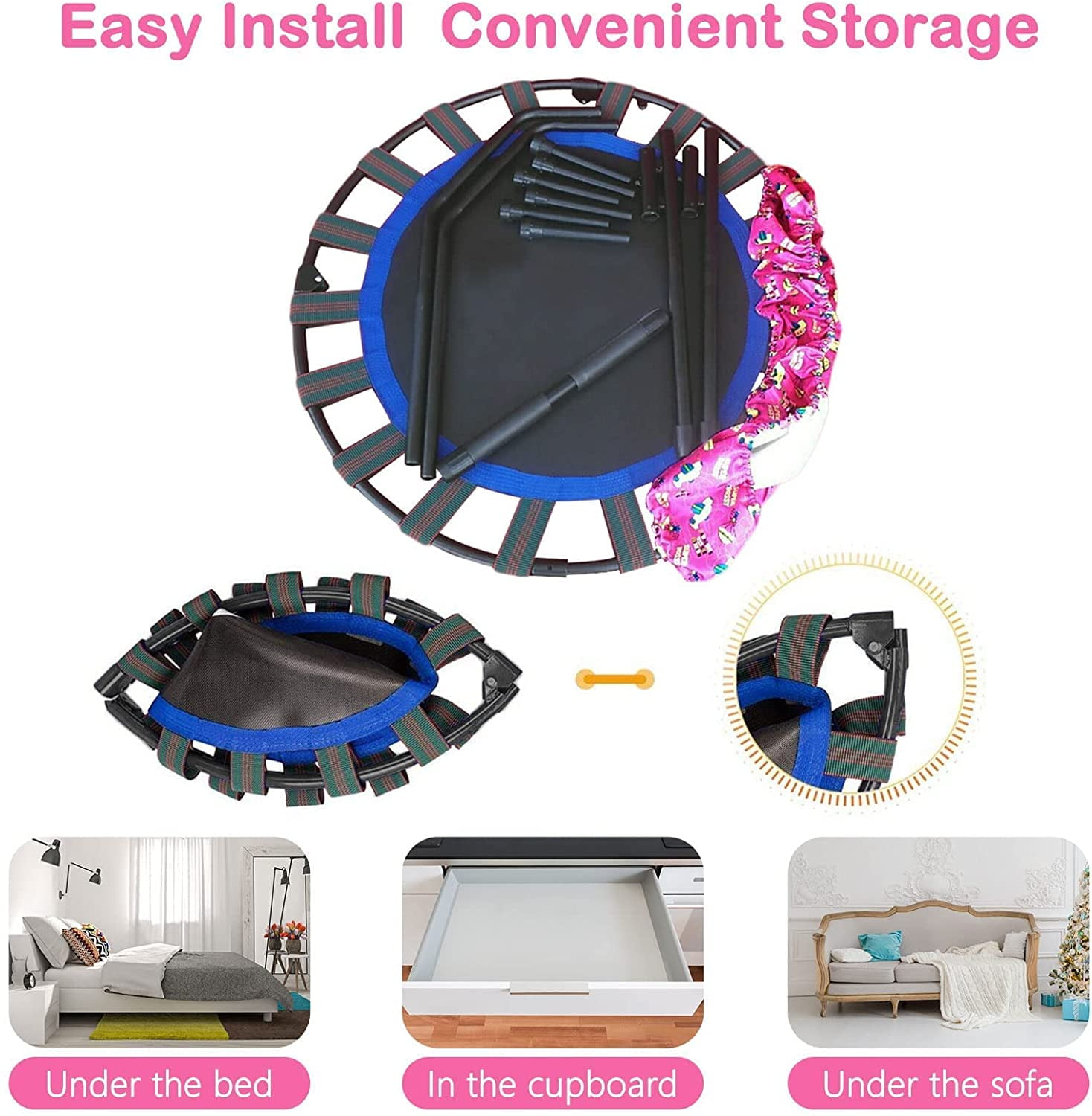 Portable 36-Inch Mini Trampoline for Children, Adjustable Handle ...