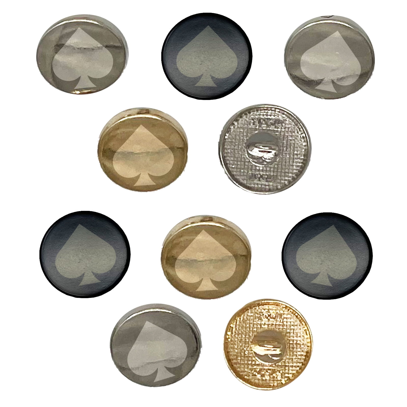 Card Suit Spades Set of 10 Metal 0.6" (15mm) Sewing Shank Round Buttons ...