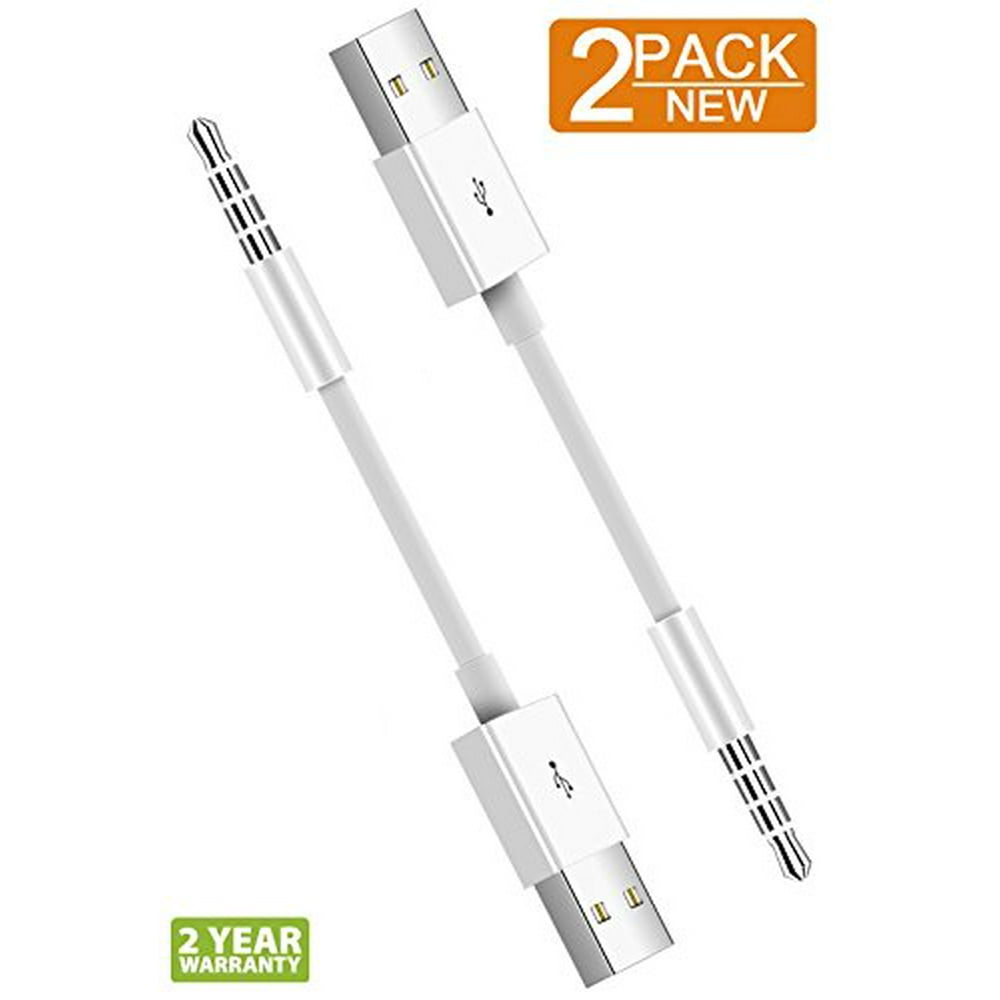 for iPod Shuffle Cable, 2-Pack 3.5mm Jack Plug to USB Charger + SYNC ...