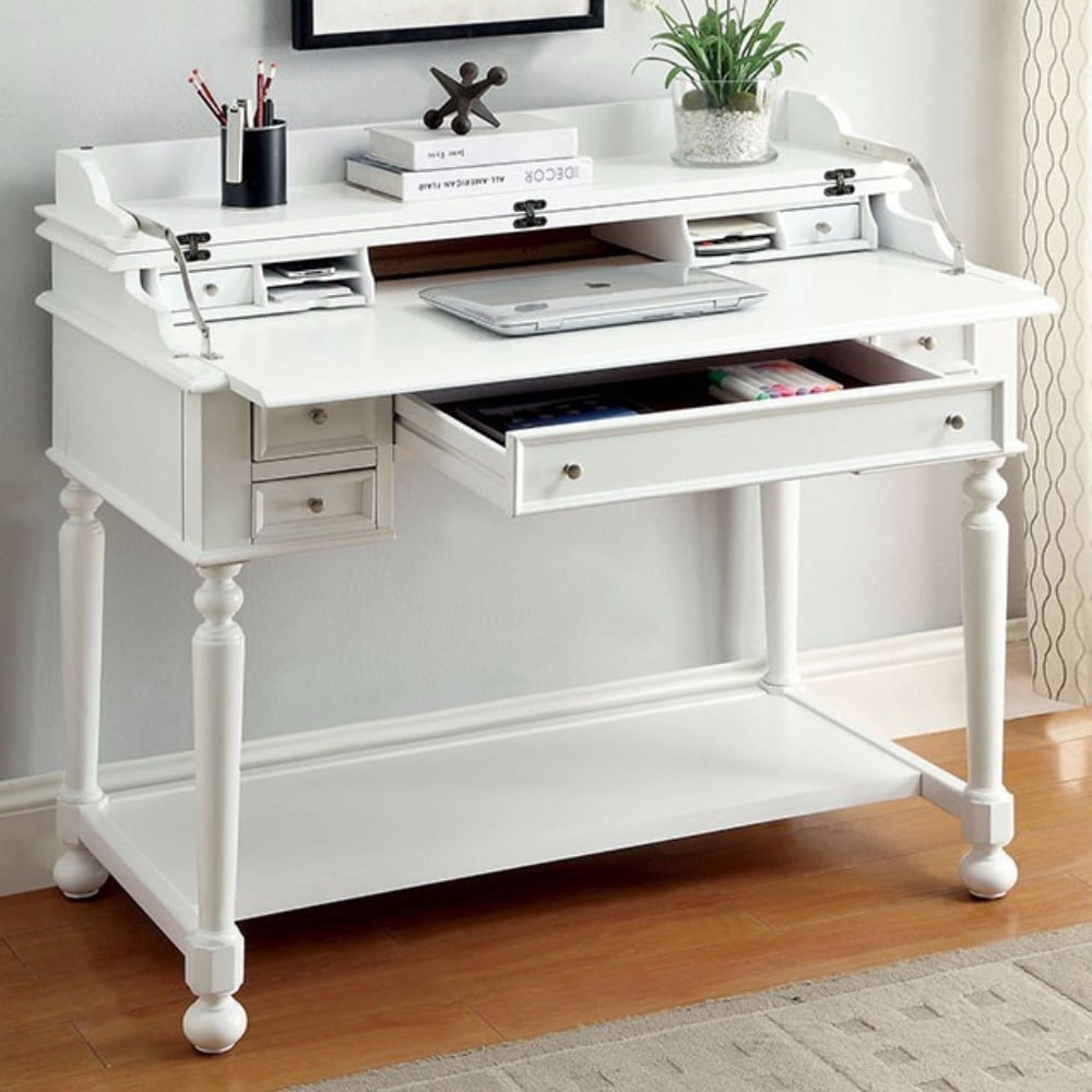 Functional Traditional Secretary Desk With Multiple Drawers, White ...