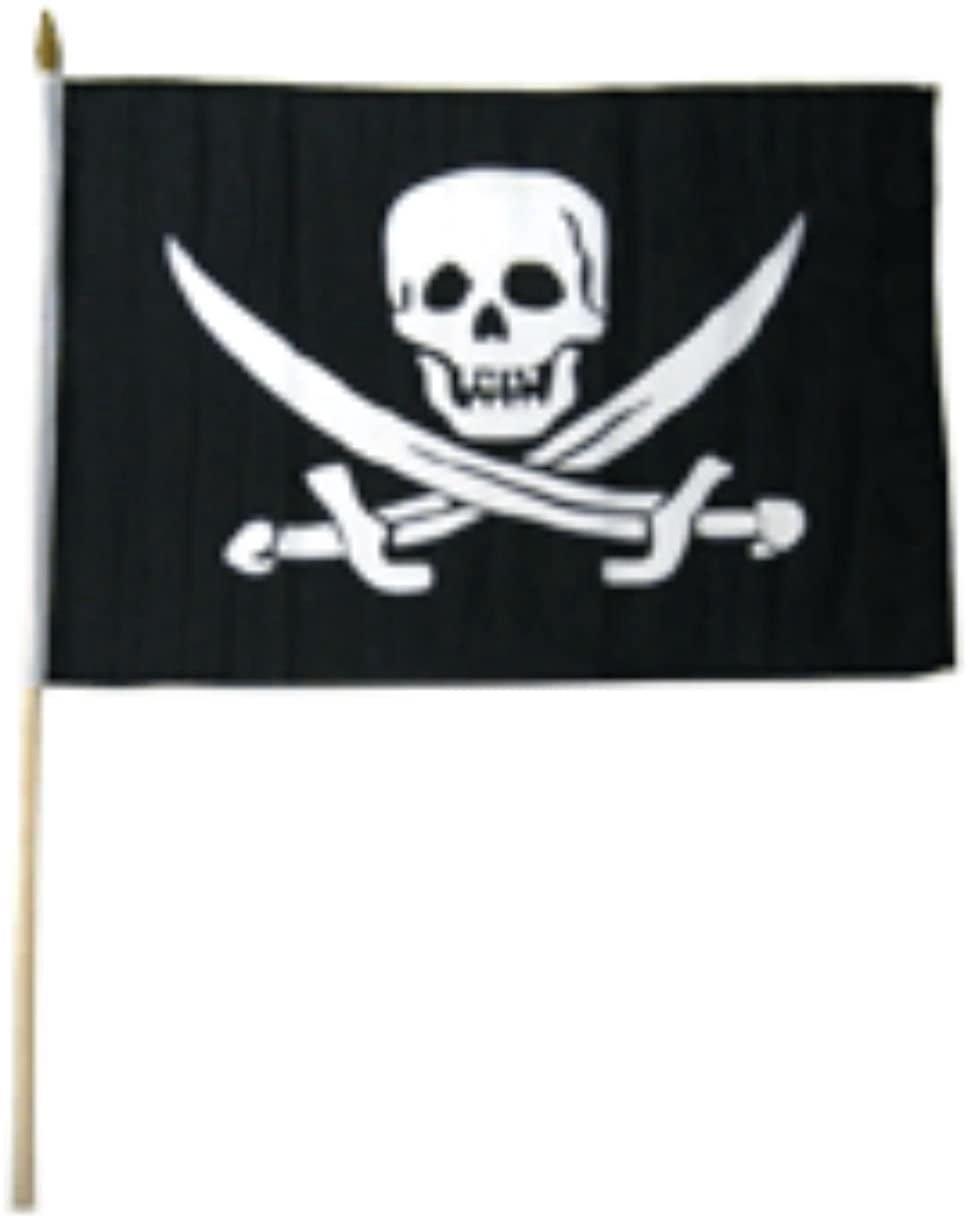 12"x18" Jolly Roger Pirate Calico Jack Rackham Stick Flag Wood Staff ...