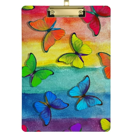 POGLIP Rainbow Butterflies Clipboard Hardboard Wood Nursing Clip Board ...