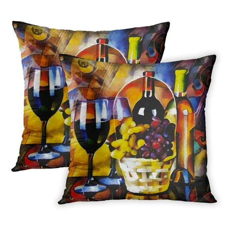 BOSDECO Wine Themes in The of Cubism Bottles Glasses and Grapes Table ...