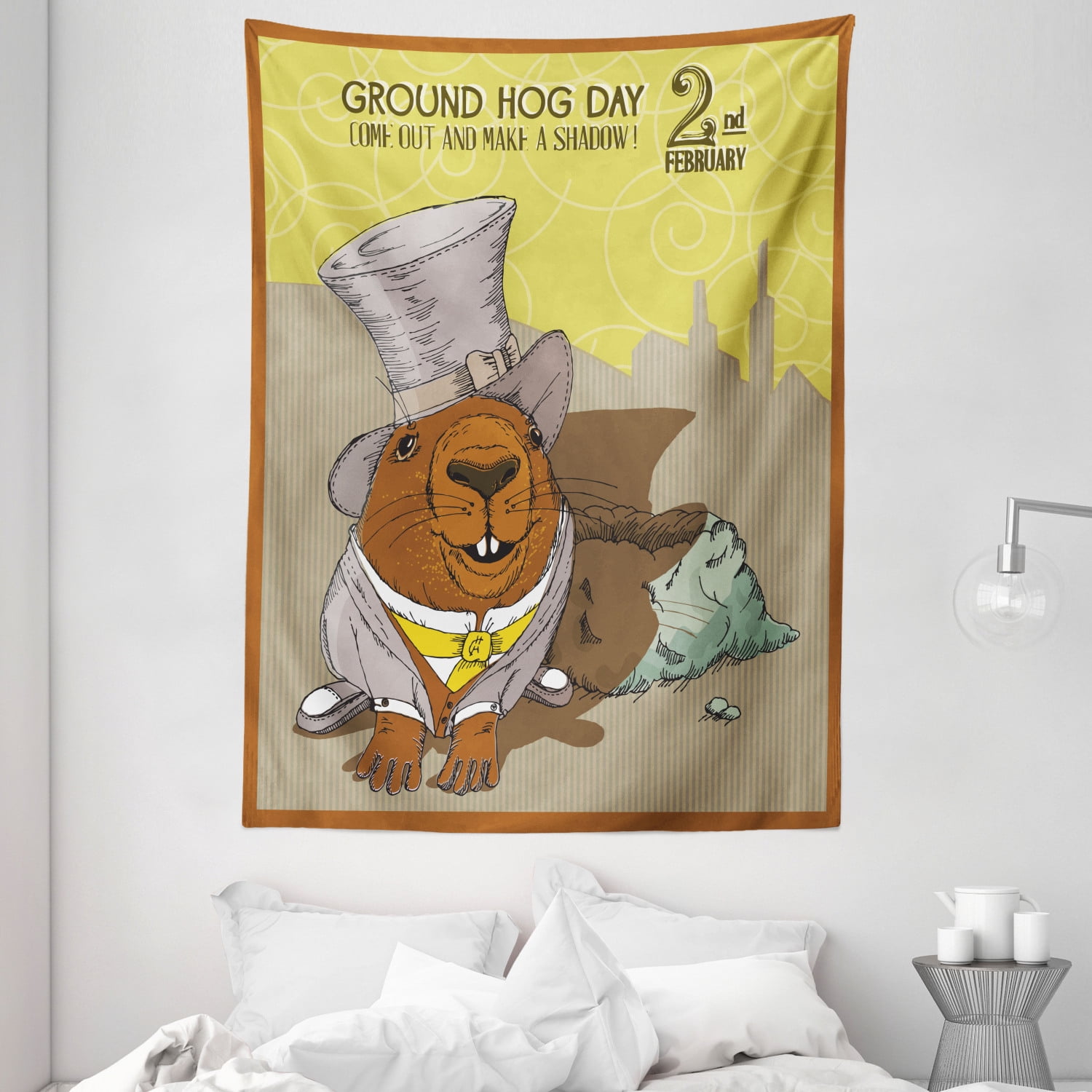 Groundhog Day Collection Tapestry, Vintage Doodle Sketch Style Design ...