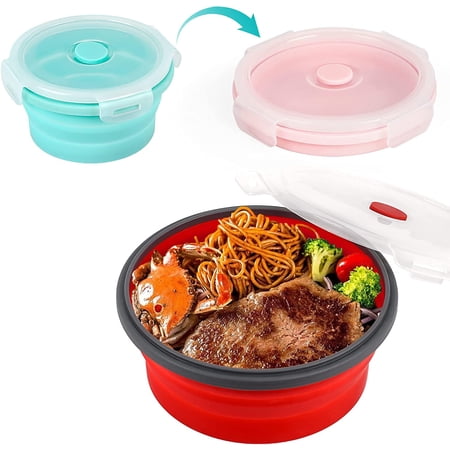 Collapsible Camping Bowls with Lids Set of 3, Silicone Food Storage ...