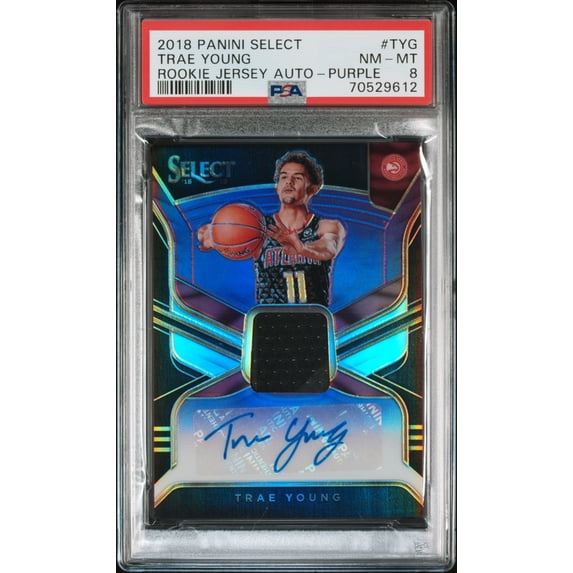 2018 Panini Select Rookie Jersey Autographs Trae Young #TYG Purple /99 ...