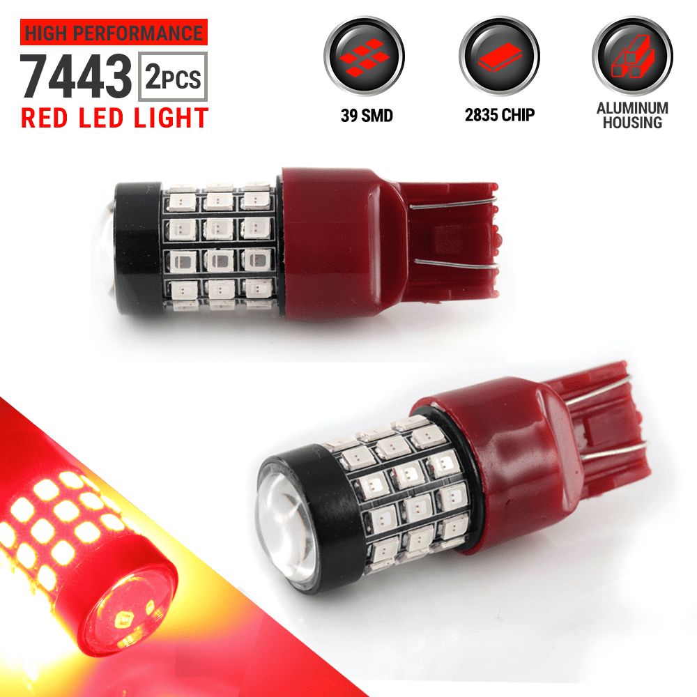 2X 7443/7440 50W Red LED Rear Brake Tail Stop Parking Hi Power Light ...