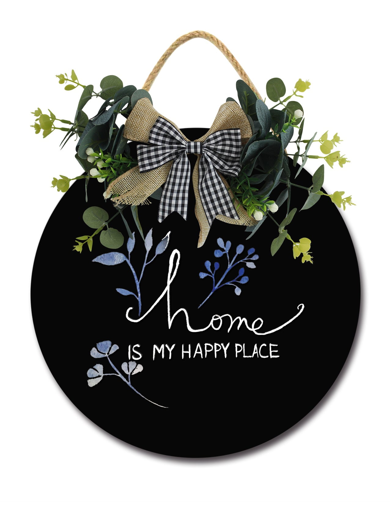 Home Is My Happy Place Front Door Sign Funny Wreaths Hanging Wooden ...