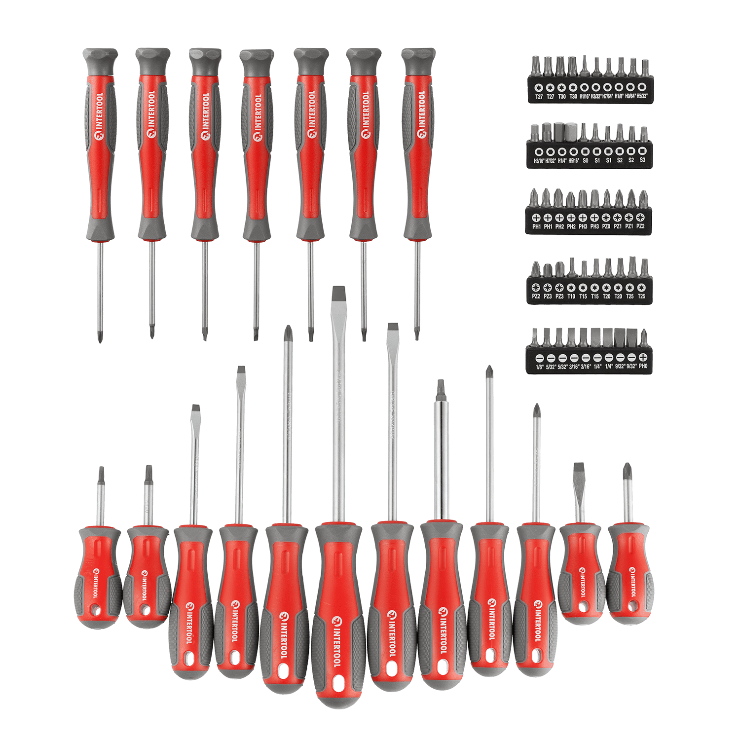 INTERTOOL 70-Piece Magnetic Screwdriver Set, 7 Standard, 4 Stubby, 7 Precision, Multi-Bit Driver ...