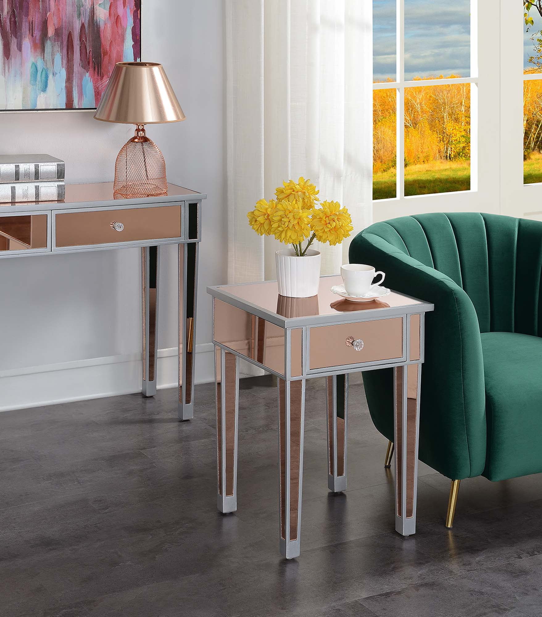 Convenience Concepts Gold Coast Mirrored End Table with Drawer ...