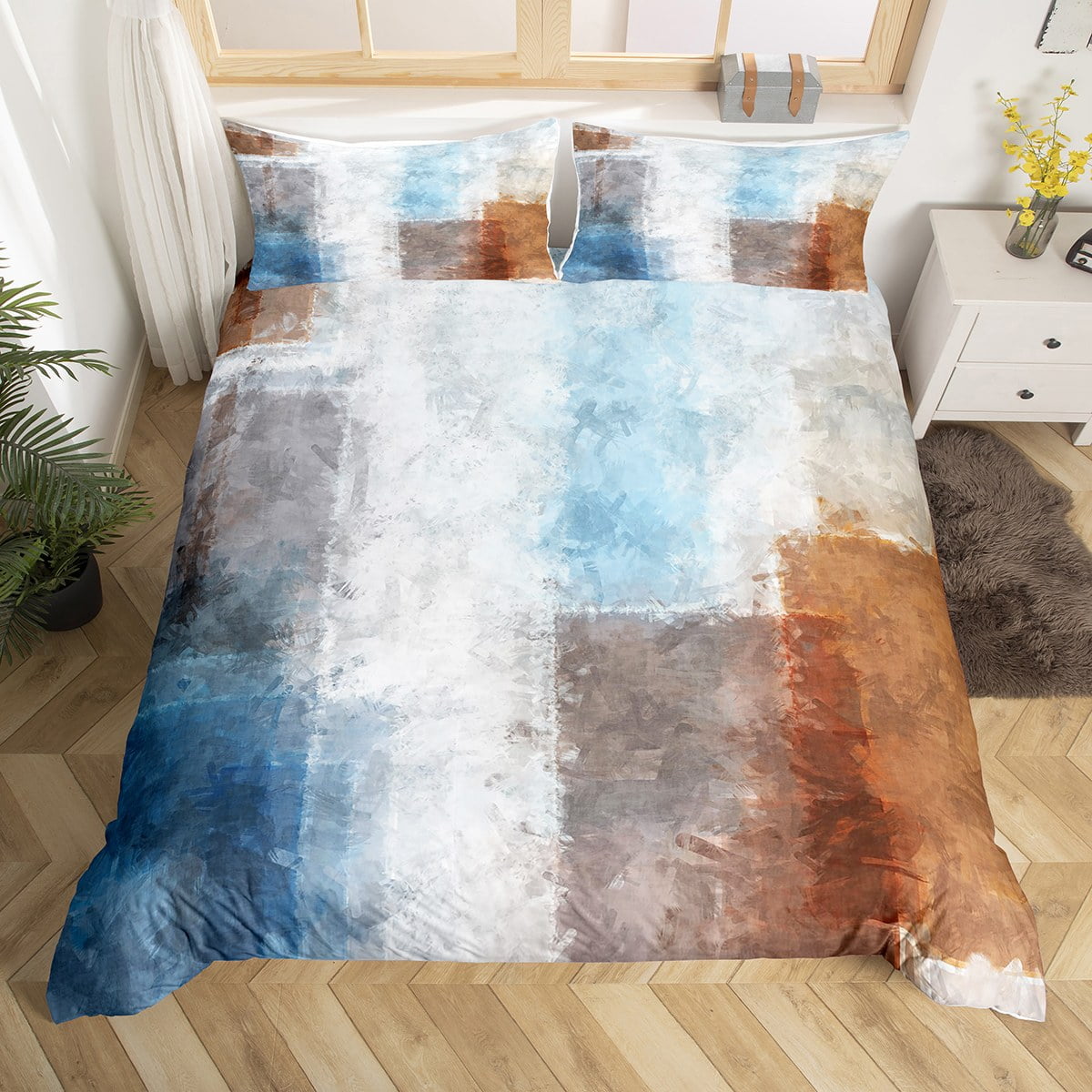 YST Grey Tie Dye Bed Set Brown Ombre Duvet Cover, White Abstract Grunge ...