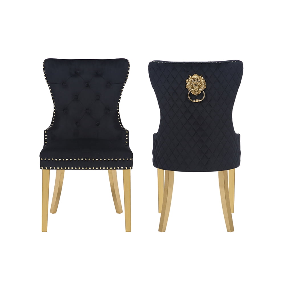 Velvet Upholstered Dining Chairs Set of 2, Modern Dining Room Tufted ...