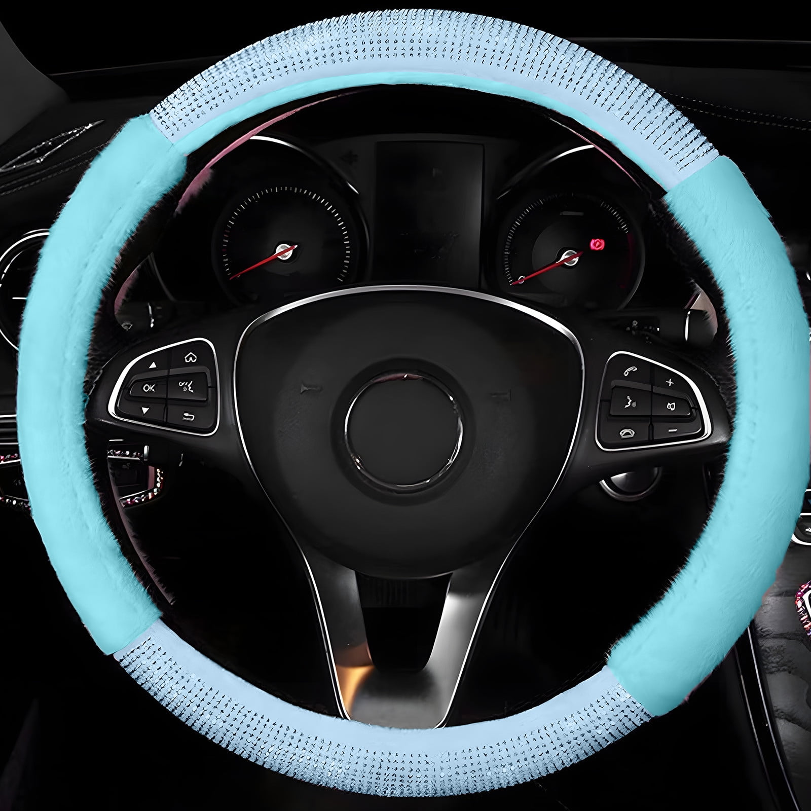 Topllc Car Steering Wheel Cover Elastic Without Inner Steering Wheel Cover Universal Flash Diamond Full Diamond Non-Slip Handlebar Cover Steering Whee