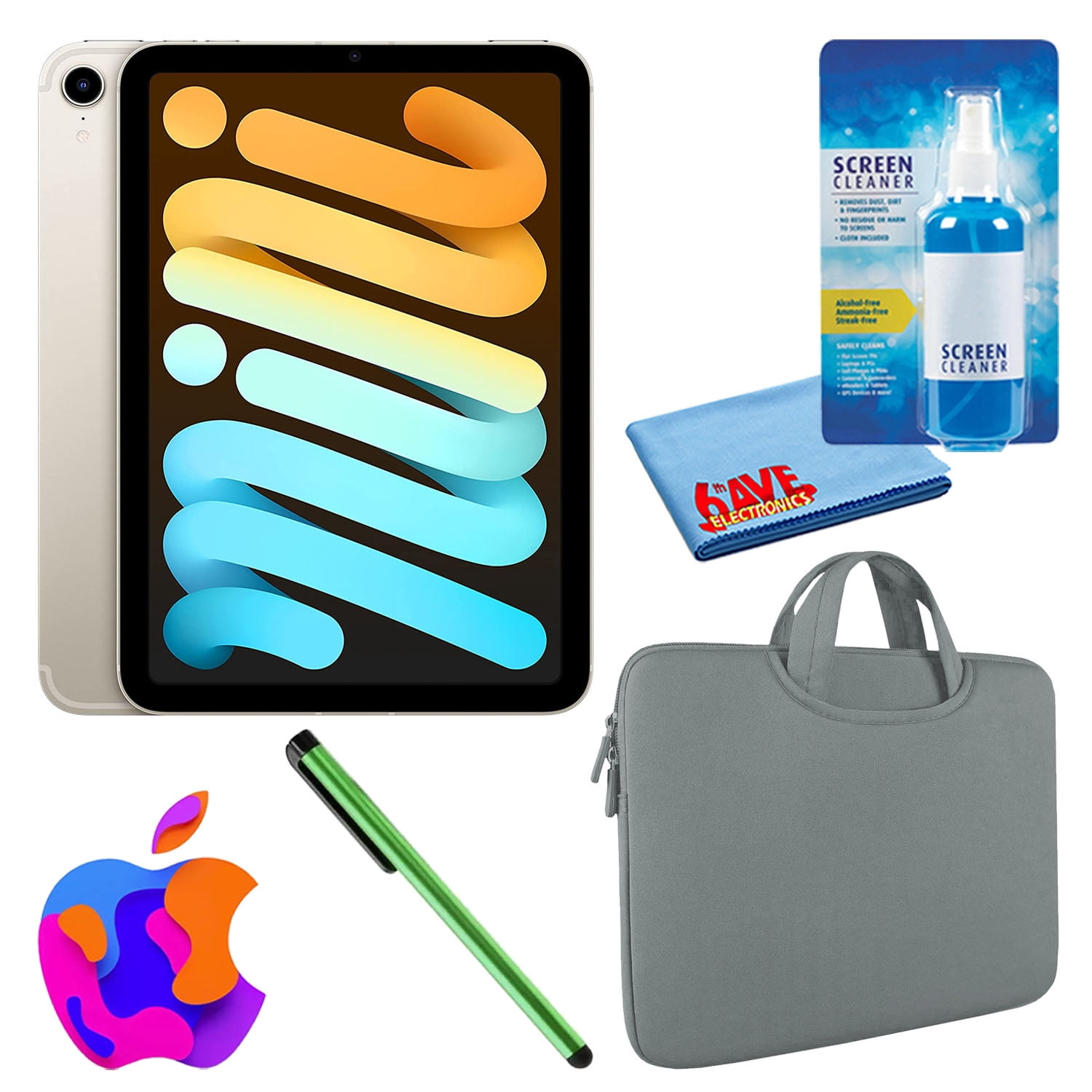 Apple iPad Mini 6 (2021, 64GB, Wi-Fi, Starlight) (MK7P3LL/A) Bundle ...