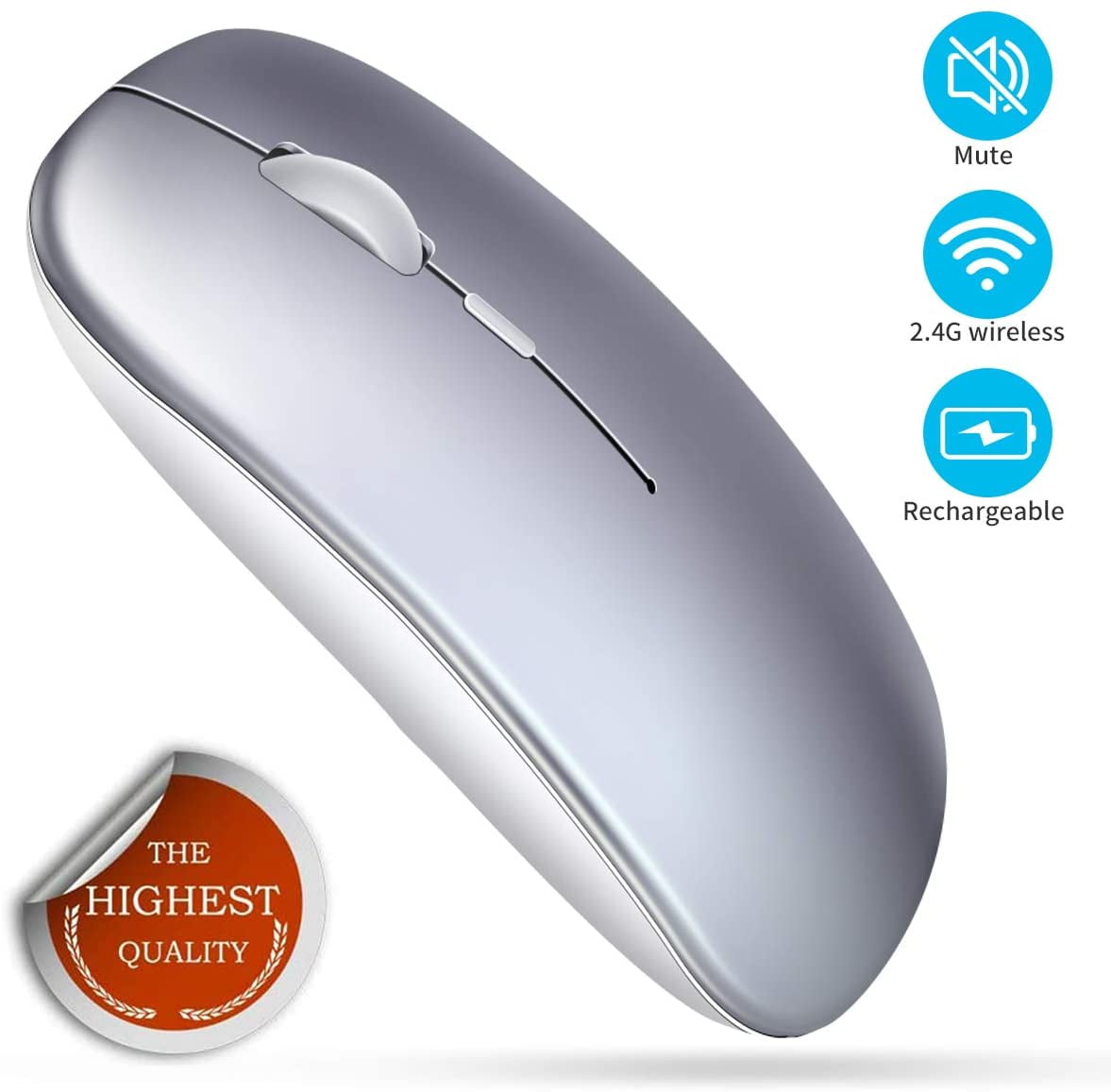 Computer Wireless Mouse, Slim Silent Rechargeable Mouse 2.4G Portable ...