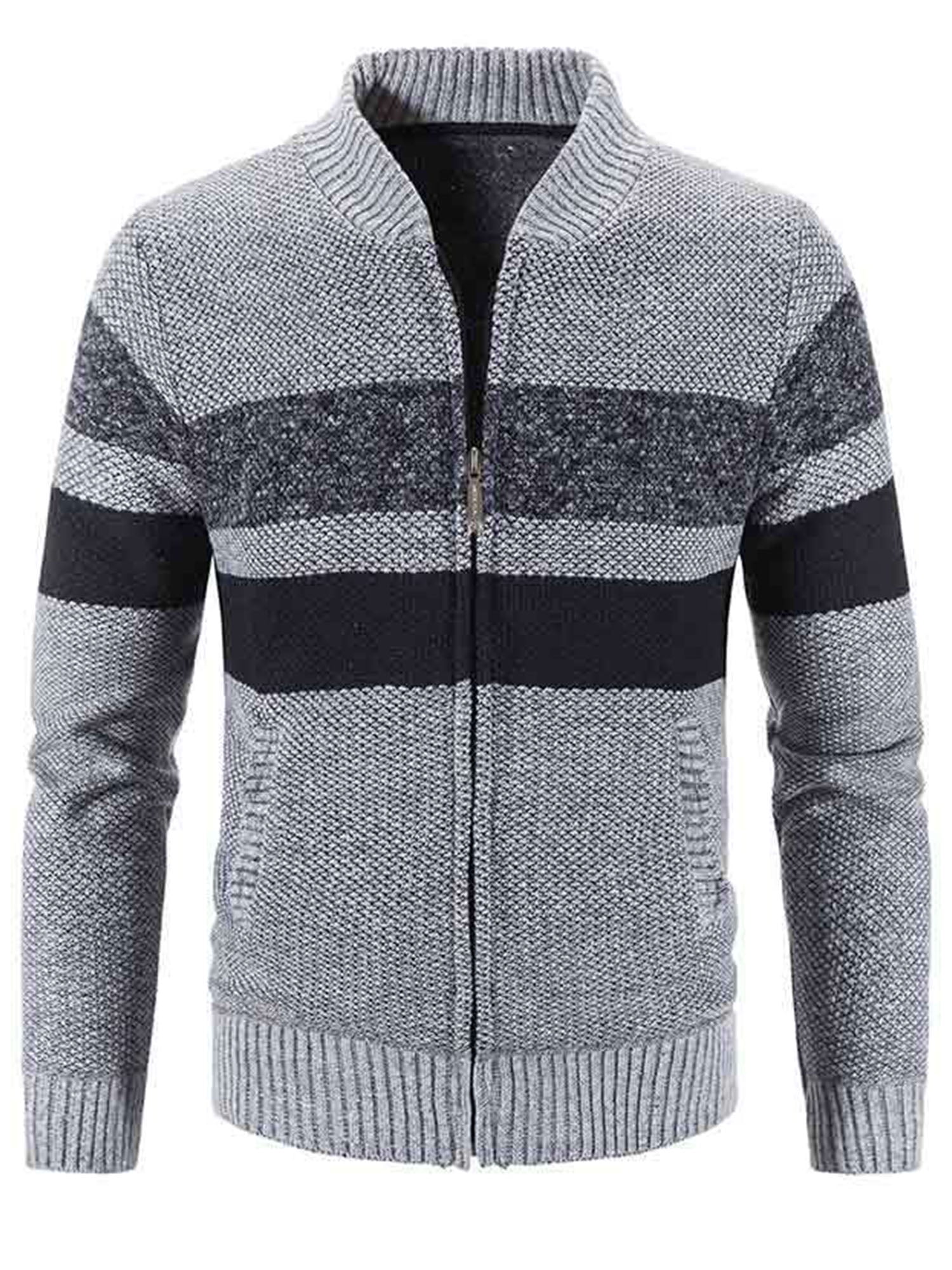 Frontwalk Mens Full Zip Cardigan Sweater with Pockets Slim Fit Contrast ...