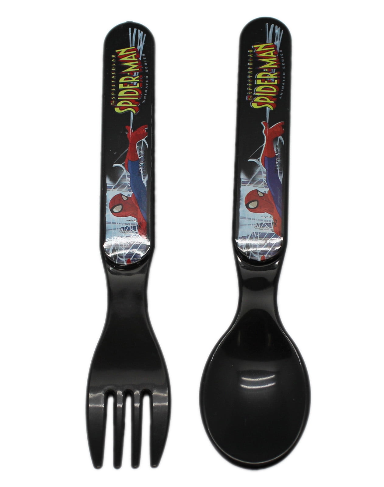 Marvel Comics' Spider-Man Black Colored Plastic Kids Spoon and Fork Set ...