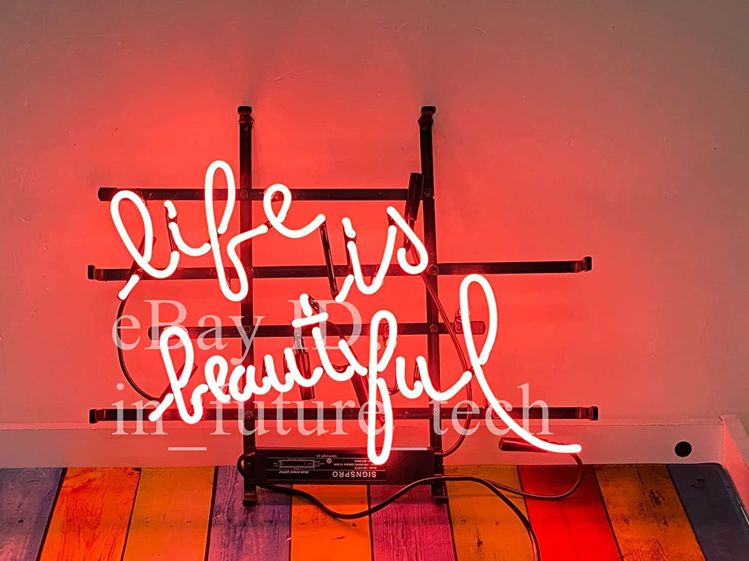 Queen Sense 14"x10" Life Is Beautiful Neon Sign Man Cave Handmade Neon ...