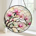 Botanical Pink Magnolia Stained Glass Style Window Decor – Suncatcher ...