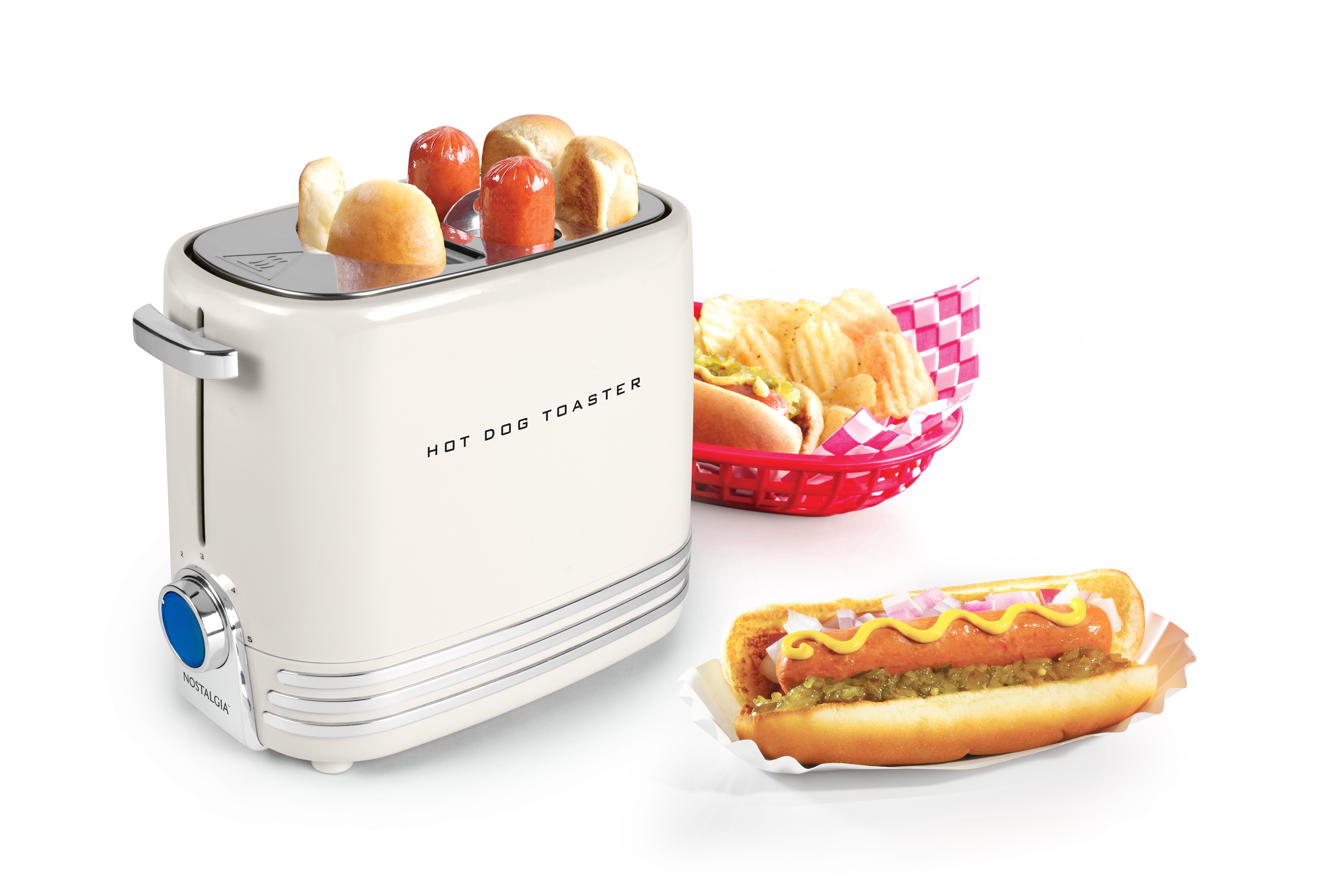 Nostalgia NHDT900CRM Pop-Up 2 Hot Dog and Bun Toaster With Mini Tongs ...