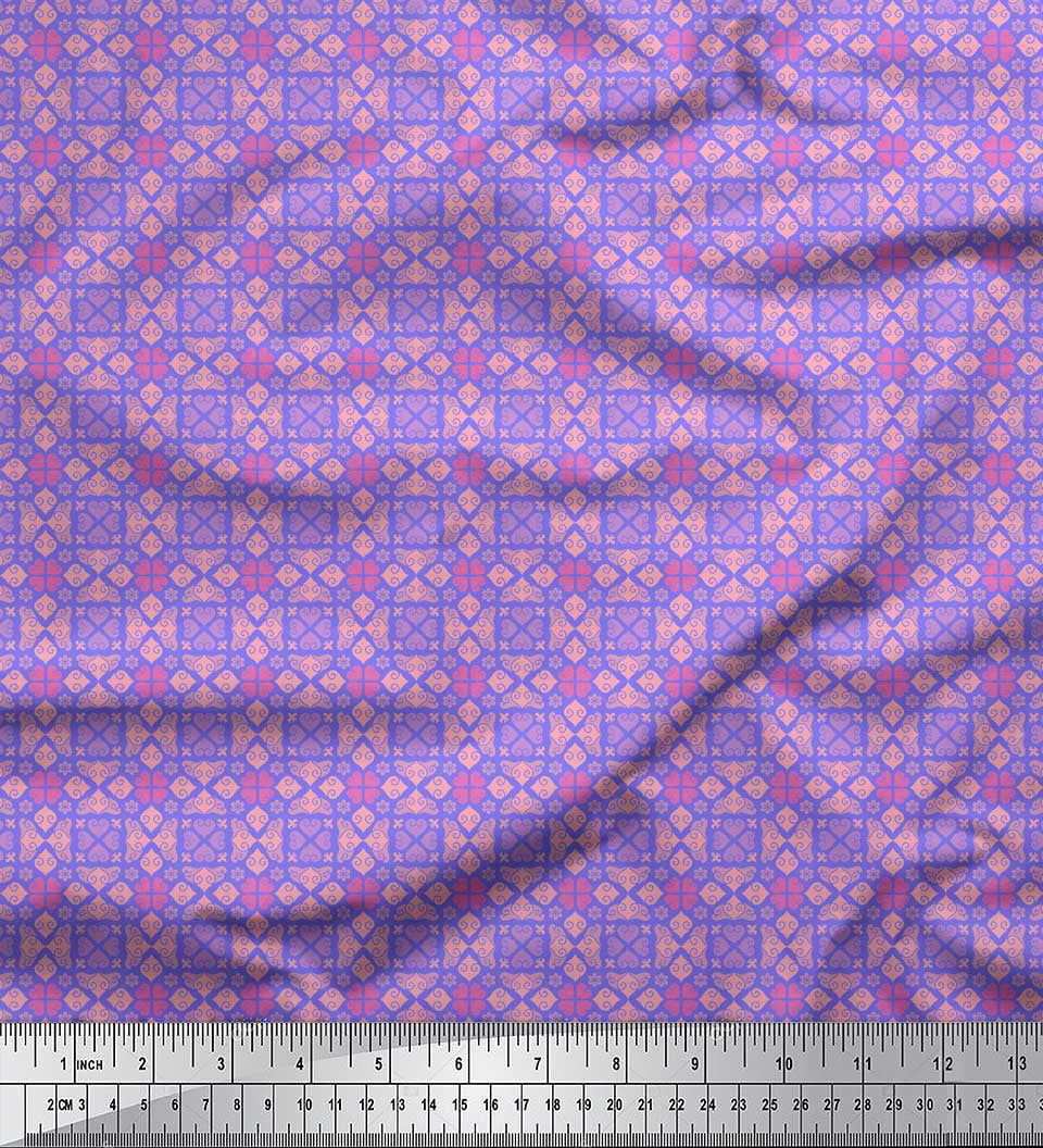 Soimoi Purple Cotton Duck Fabric Filigree Damask Print Fabric by the ...