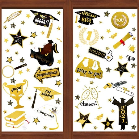 96 Pieces Graduation Decoration Window Clings Graduation Window Sticker ...