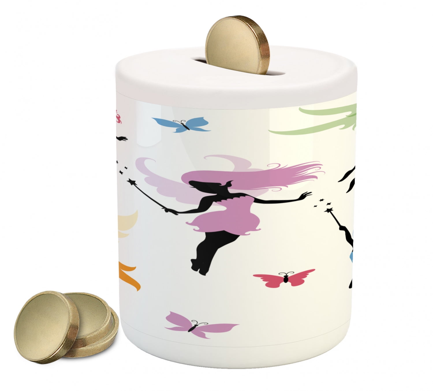 Fantasy Piggy Bank, Pixie Elf Fairies Flying with Butterflies Girls ...