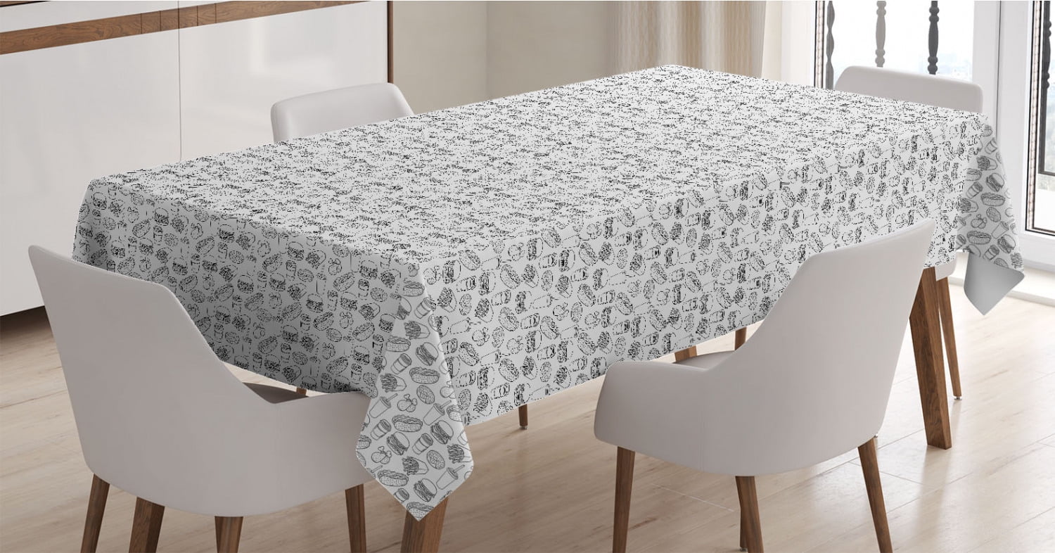 Food Tablecloth, Burger Chicken Leg Donuts French Fries Hot Dog Pattern ...