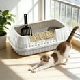 Semi-Enclosed Cat Litter Box with High Side Splash Guard, Includes ...