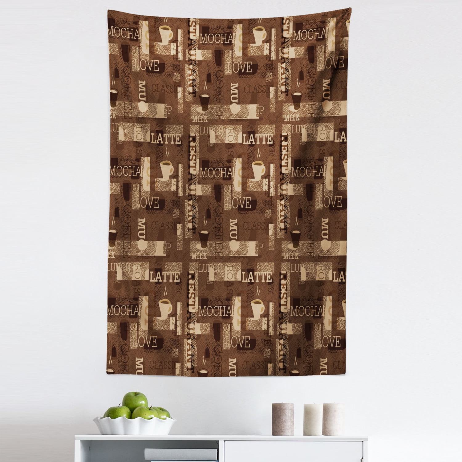 Coffee Tapestry, Cafeteria Pattern with Hot Mocha Latte Milk Love ...