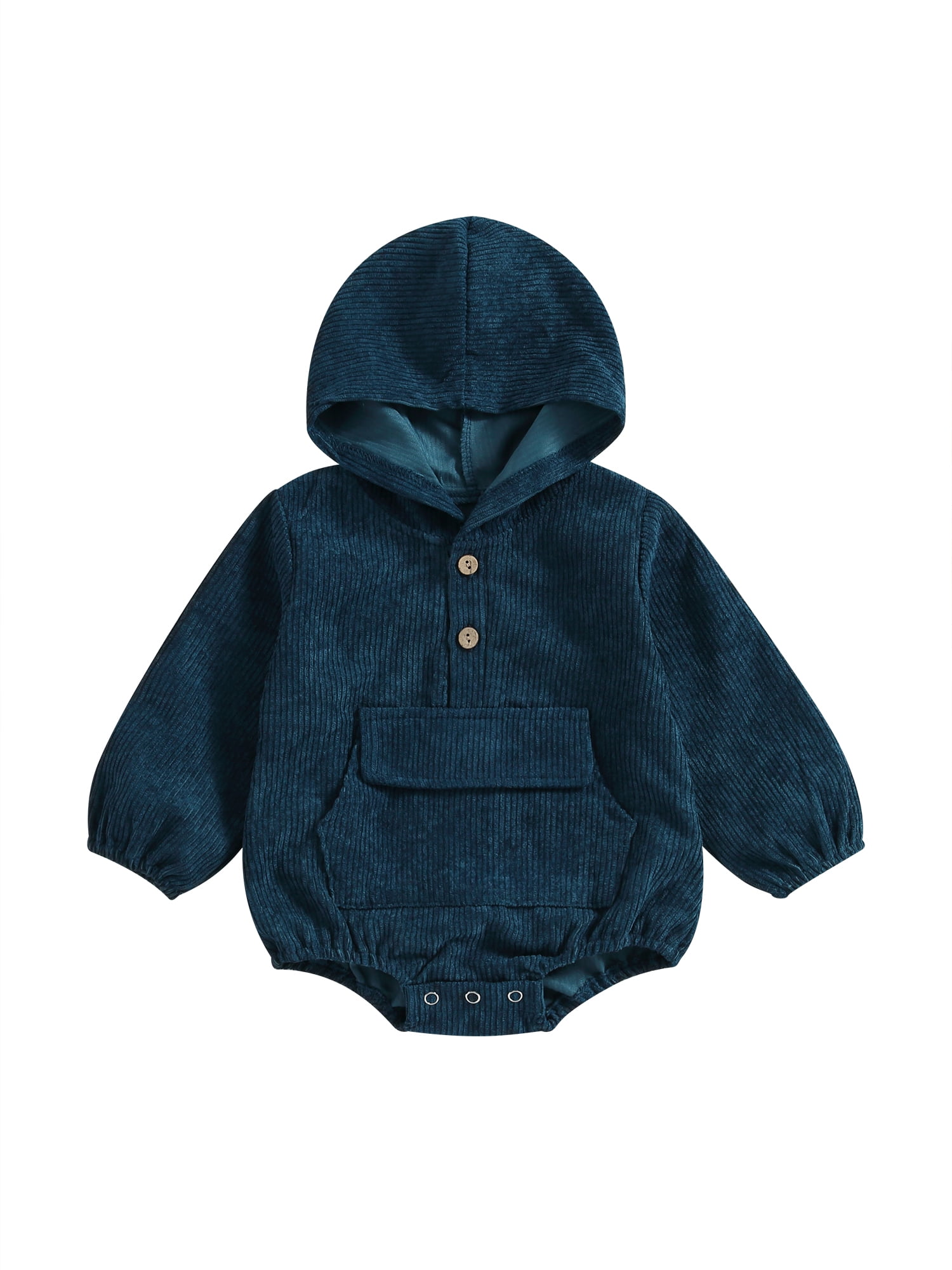 Bagilaanoe Newborn Baby Girl Boy Corduroy Romper Sweatshirt Long Sleeve Hooded Bodysuit Solid ...
