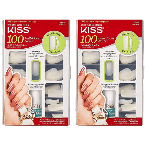 KISS Salon Acrylic Natural Nails - 100 Piece Kit Active Long Square ...