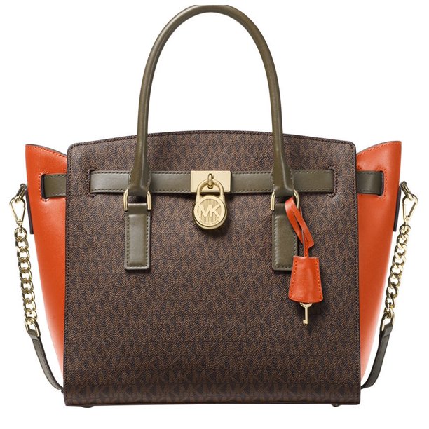 Hamilton Color-Block Logo and Leather Satchel - Brown/Orange/Olive ...