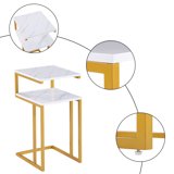 Gzxs Modern Side Table 2-Layers End Table, White Top Gold Frame ...