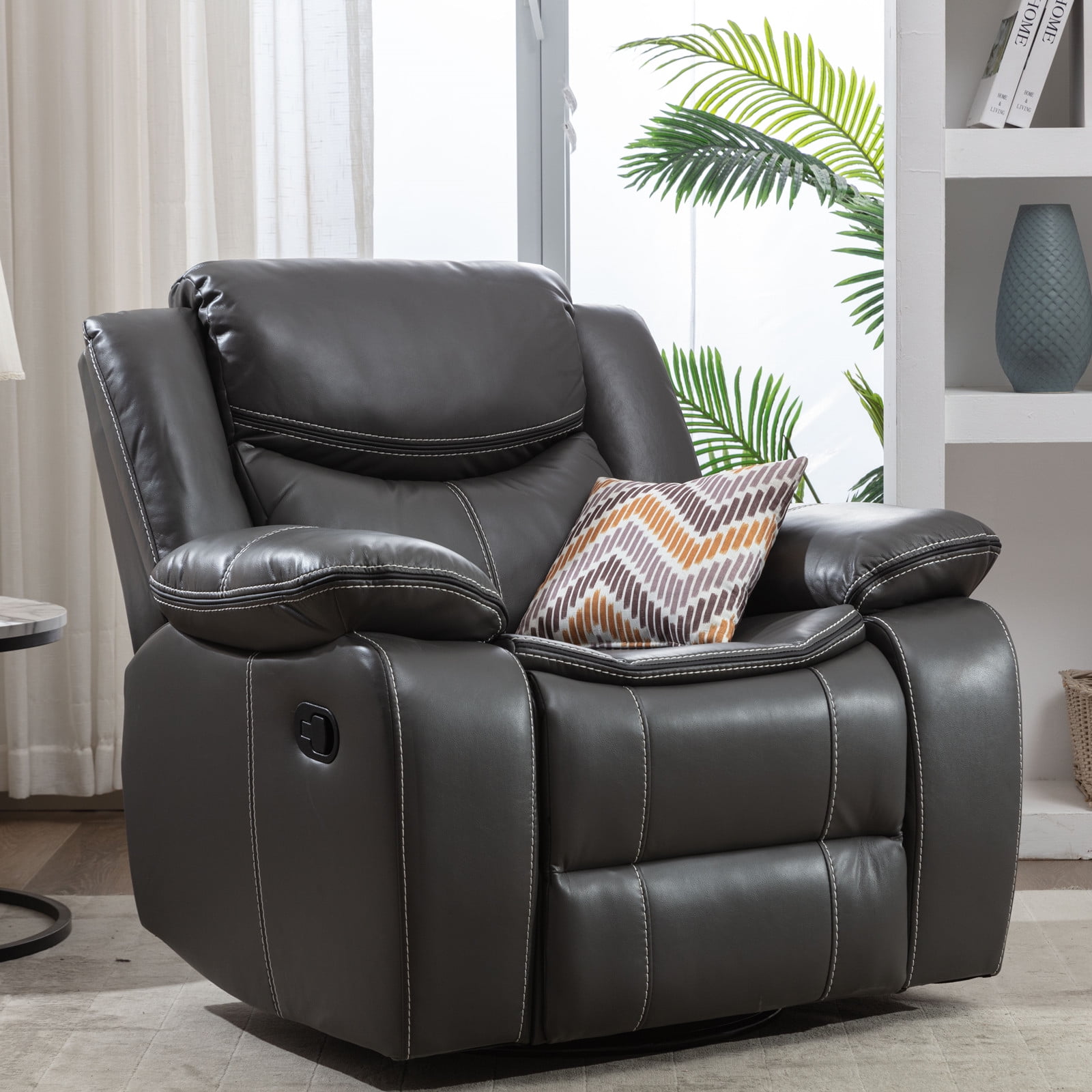 42" Wide Faux Leather Full Recliner Chair Rocker Glider Recliner Manual ...