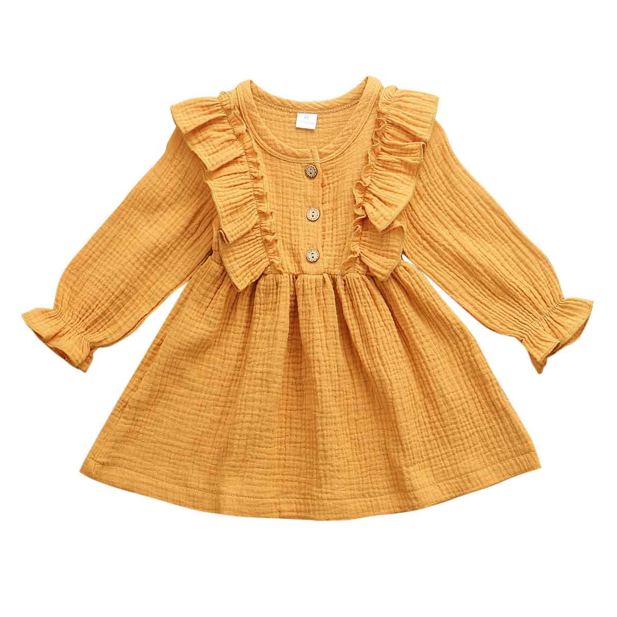 Tregren Toddler Baby Little Girl Cotton-Linen Dress Solid Pleated ...