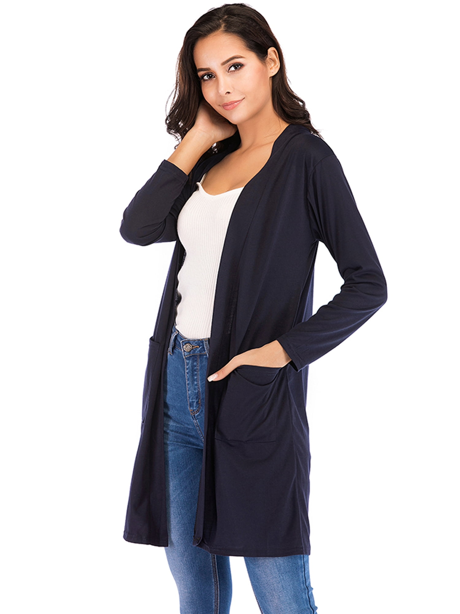 Tinglu Women Cardigans Casual Loose Outwear with Pockets Front Open ...
