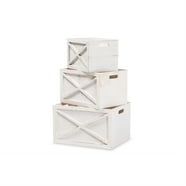 Natural wood small shallow square crate with metal corner design ...