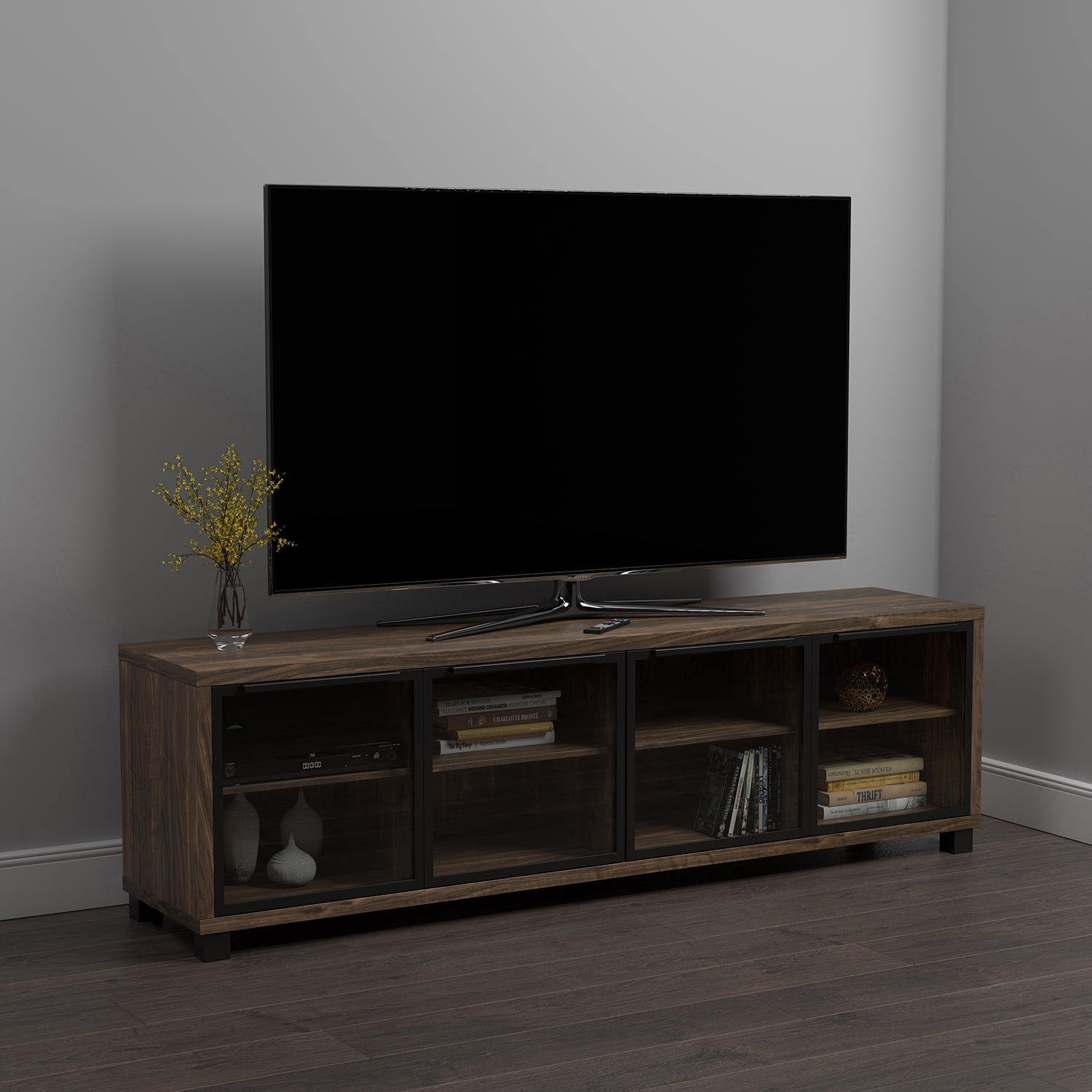 4-door TV Console Aged Walnut - Walmart.com
