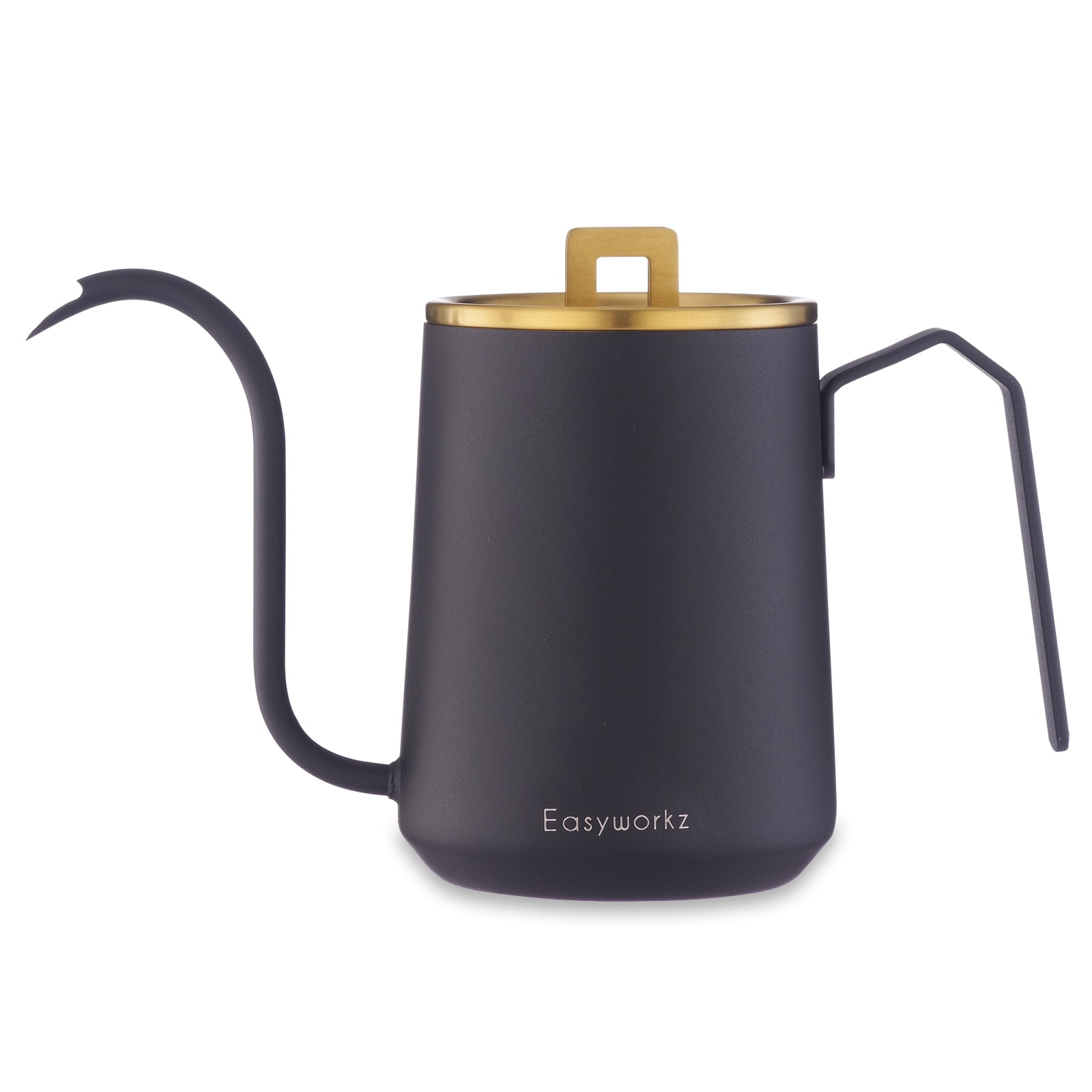 Easyworkz Gooseneck Pour Over Stainless Steel Coffee Kettle 20 Oz With Upgraded Spout  Brass Gold Black 20 Oz