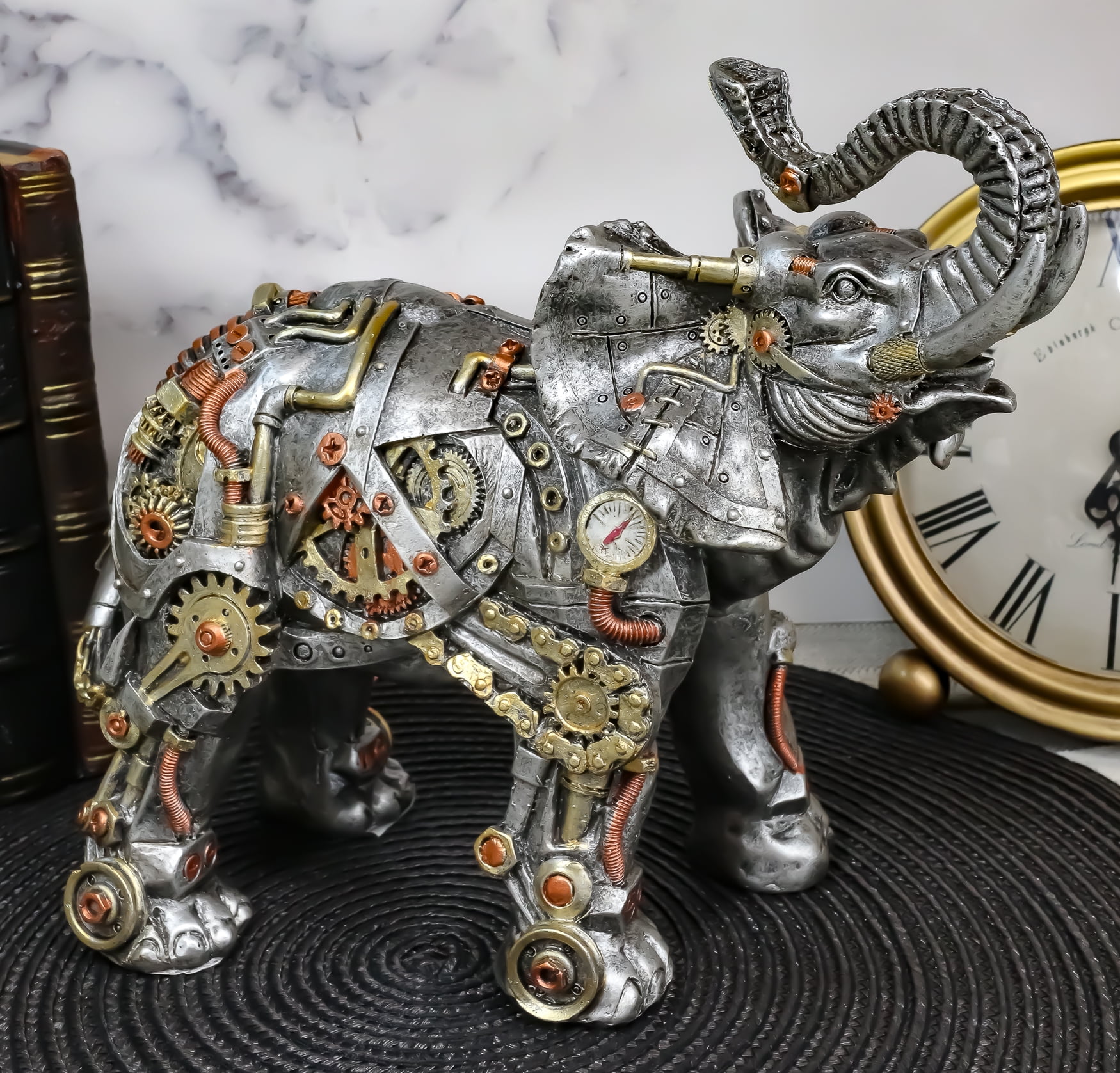 Ebros Steampunk Pressure Valve Geared Cyborg Elephant with Trunk Up ...