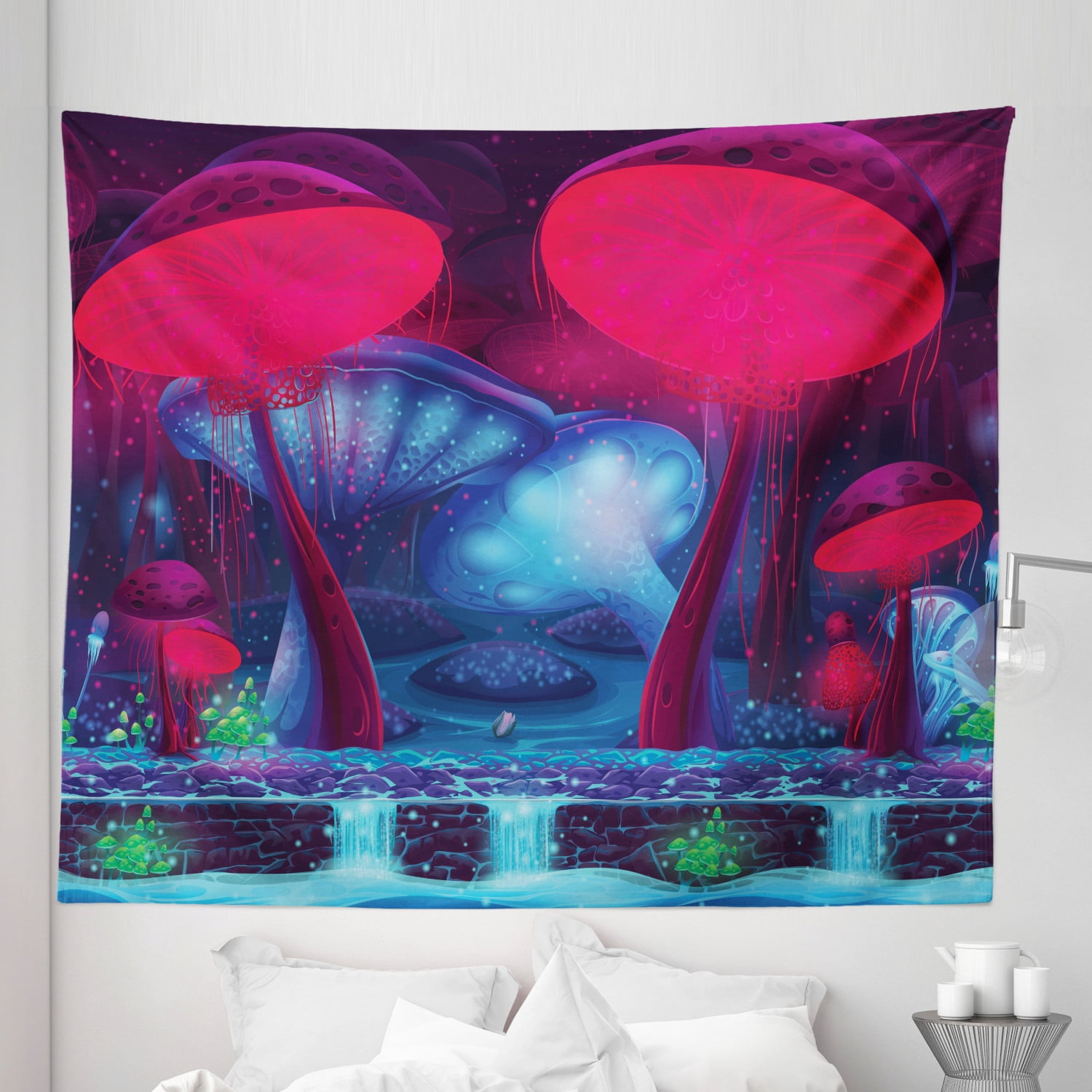 Forest Tapestry, Magic Mushrooms with Vibrant Neon Design Graphic Image ...