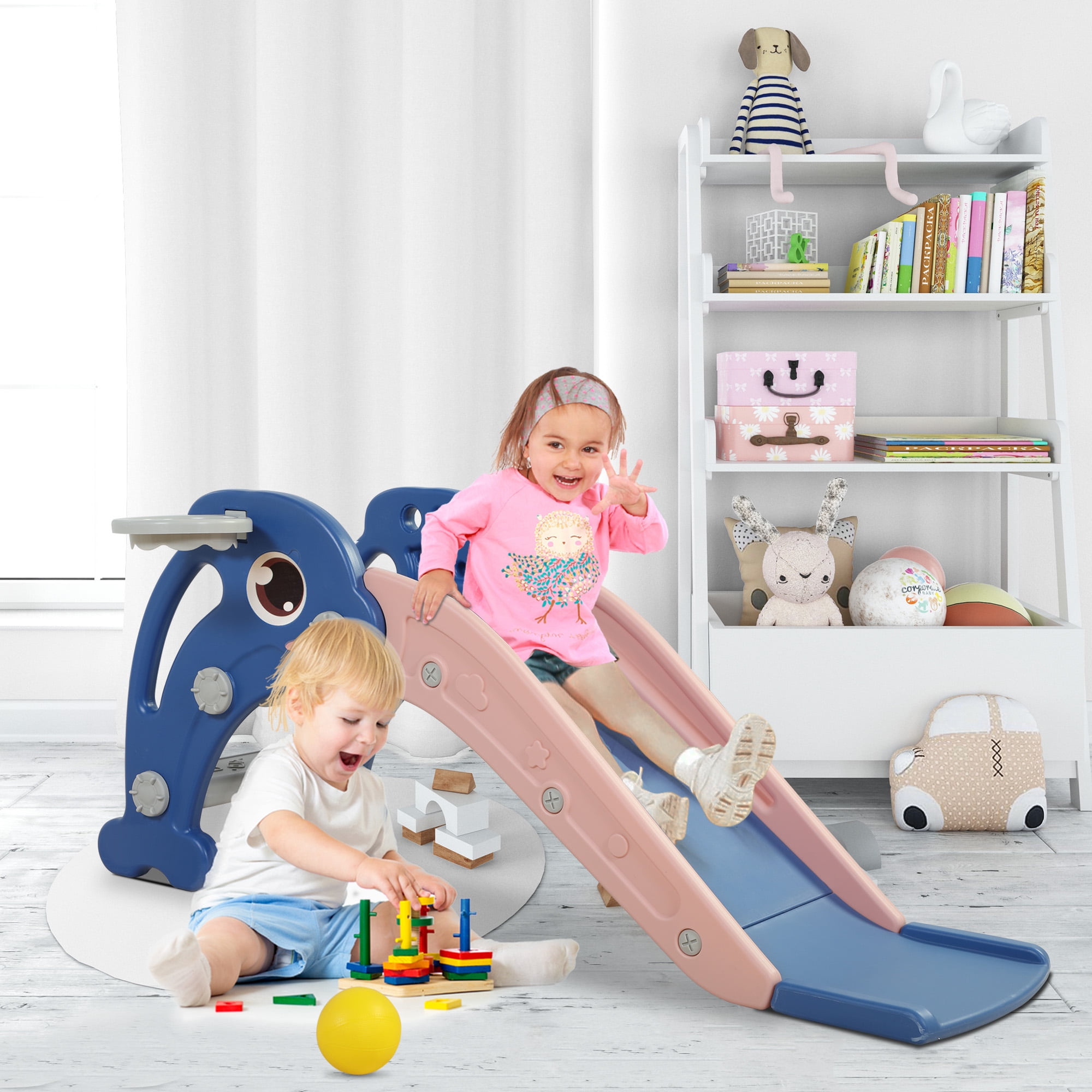 Tobbi 3 in 1 Toddler Slide Plastic Kids Slide with Climb Stairs ...