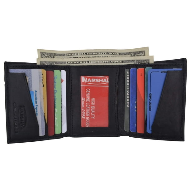 Mens Soft Leather Trifold Wallet with Vertical Card Slots and ID Window ...